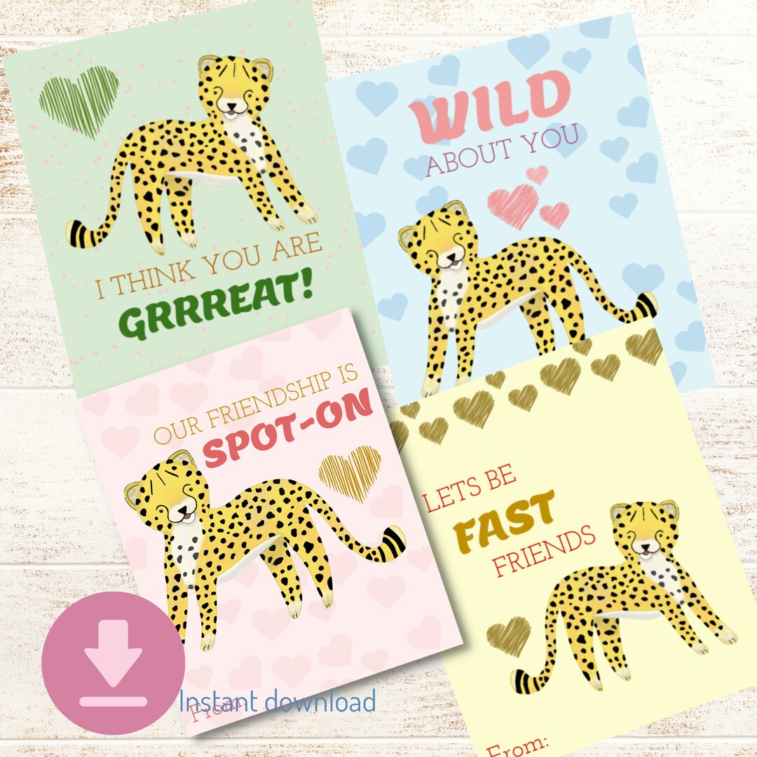 Printable Valentine's Day Cards for Kids DIGITAL DOWNLOAD Cheetah ...