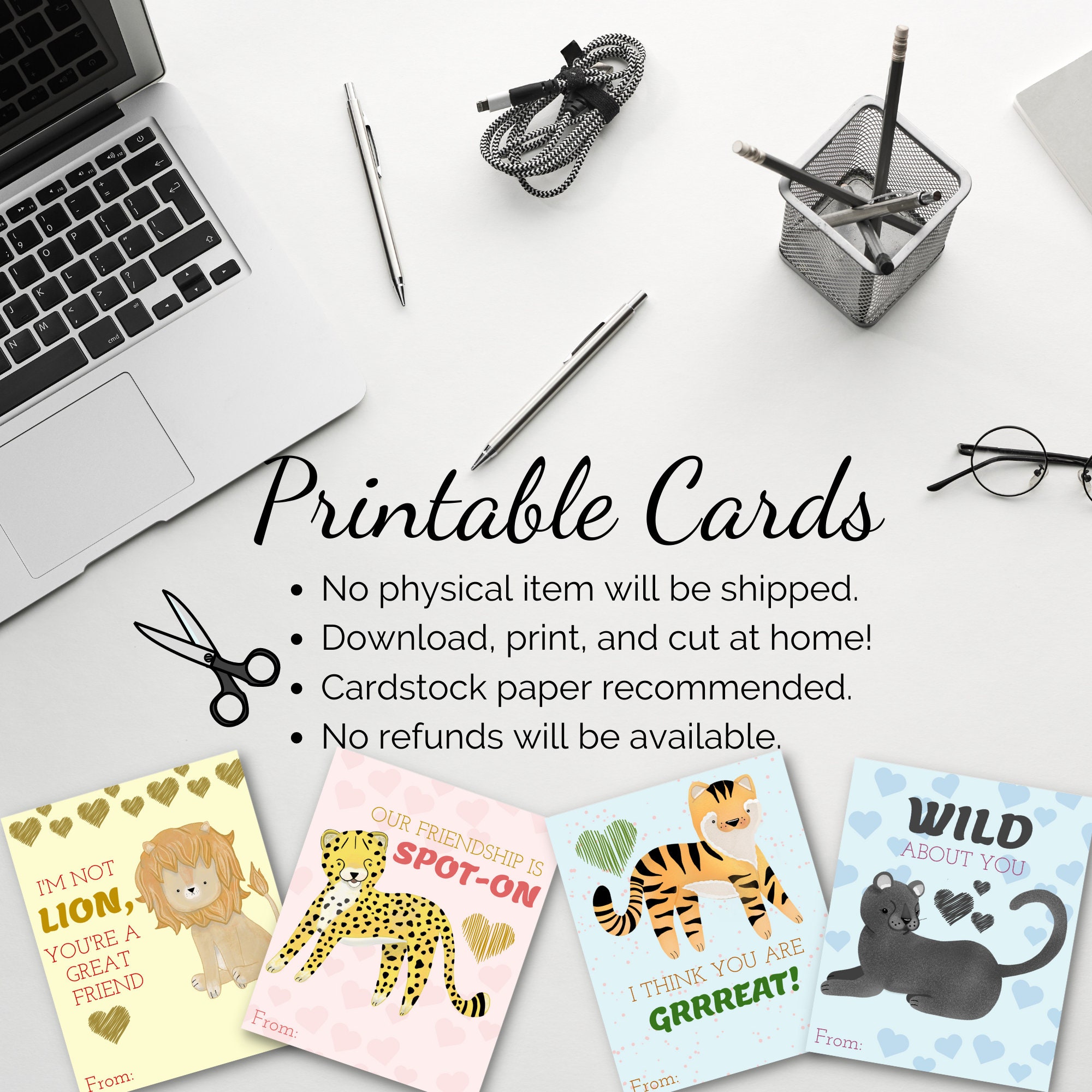 Printable Valentine's Day Cards for Kids DIGITAL DOWNLOAD Big Cats ...