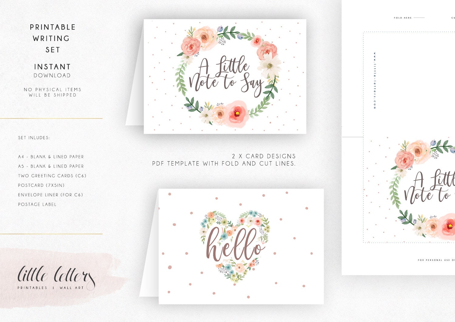 Printable Stationery Set, Letter Paper, Greeting Note Cards, Postcard ...