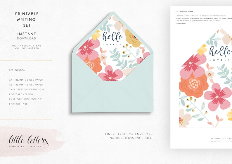 Printable Letter Paper, Greeting Card, Postcard, Note Card, Snail Mail ...