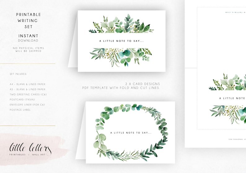 Printable Stationery Set Letter Paper Greeting Note Cards - Etsy
