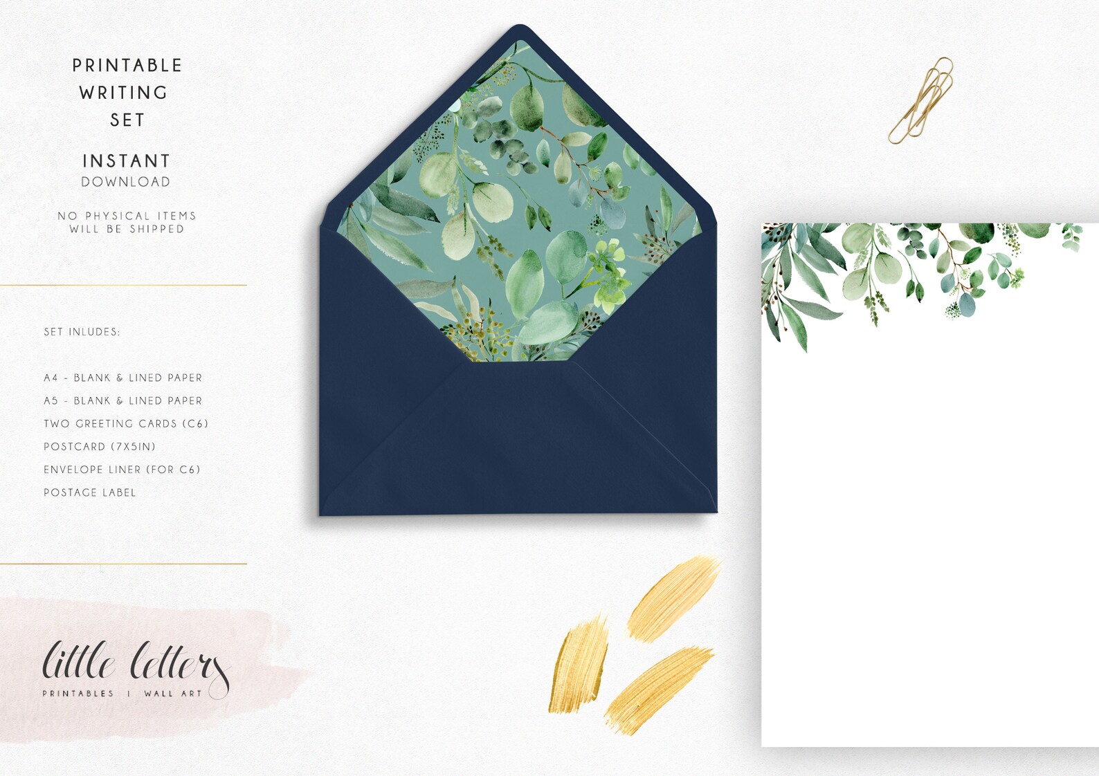Printable Stationery Set, Letter Paper, Greeting Note Cards, Postcard ...