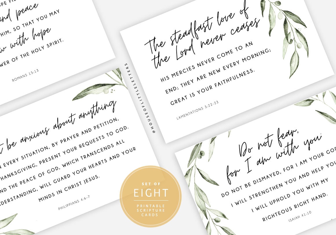 8 X Encouraging Scripture Cards Printable, Mini Bible Verse Prints ...