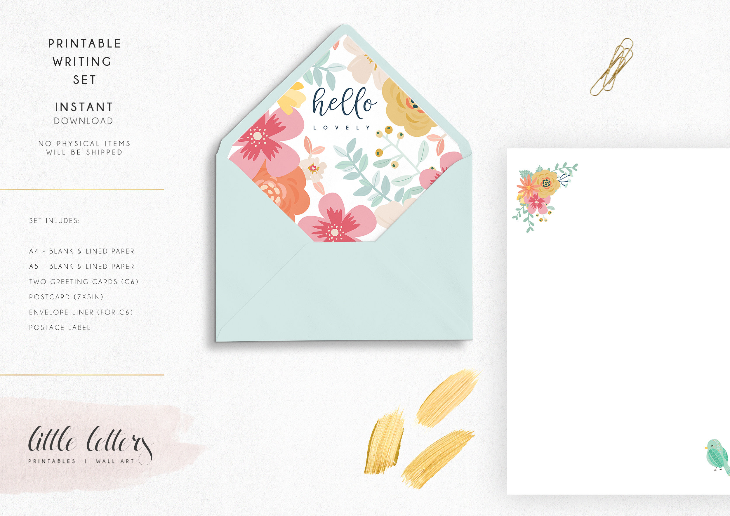 Printable Letter Paper, Greeting Card, Postcard, Note Card, Snail Mail ...