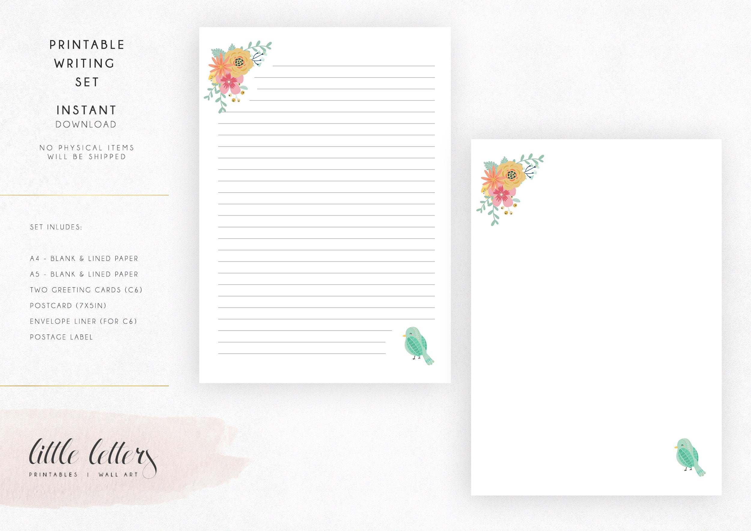 Printable Letter Paper, Greeting Card, Postcard, Note Card, Snail Mail ...