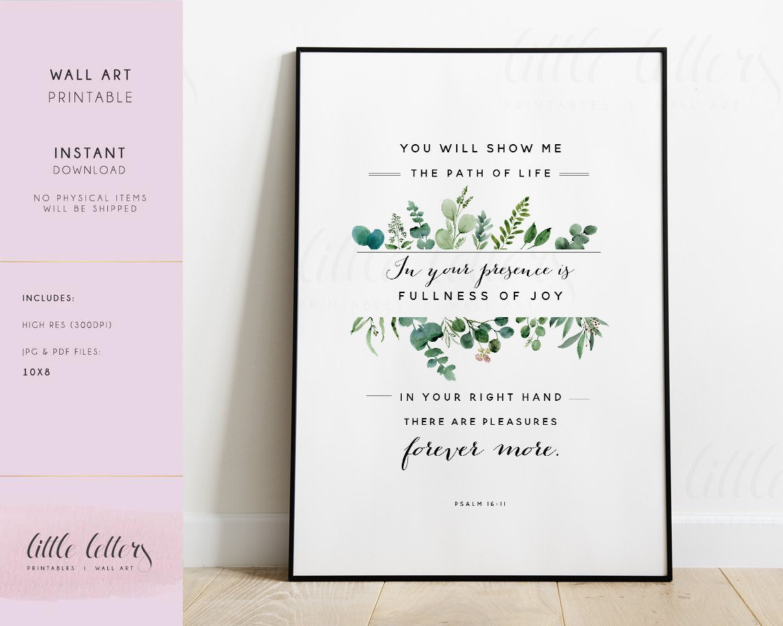 Bible Verse Wall Art, Scripture Printable, Psalm 16:11 Print Wall Decor ...