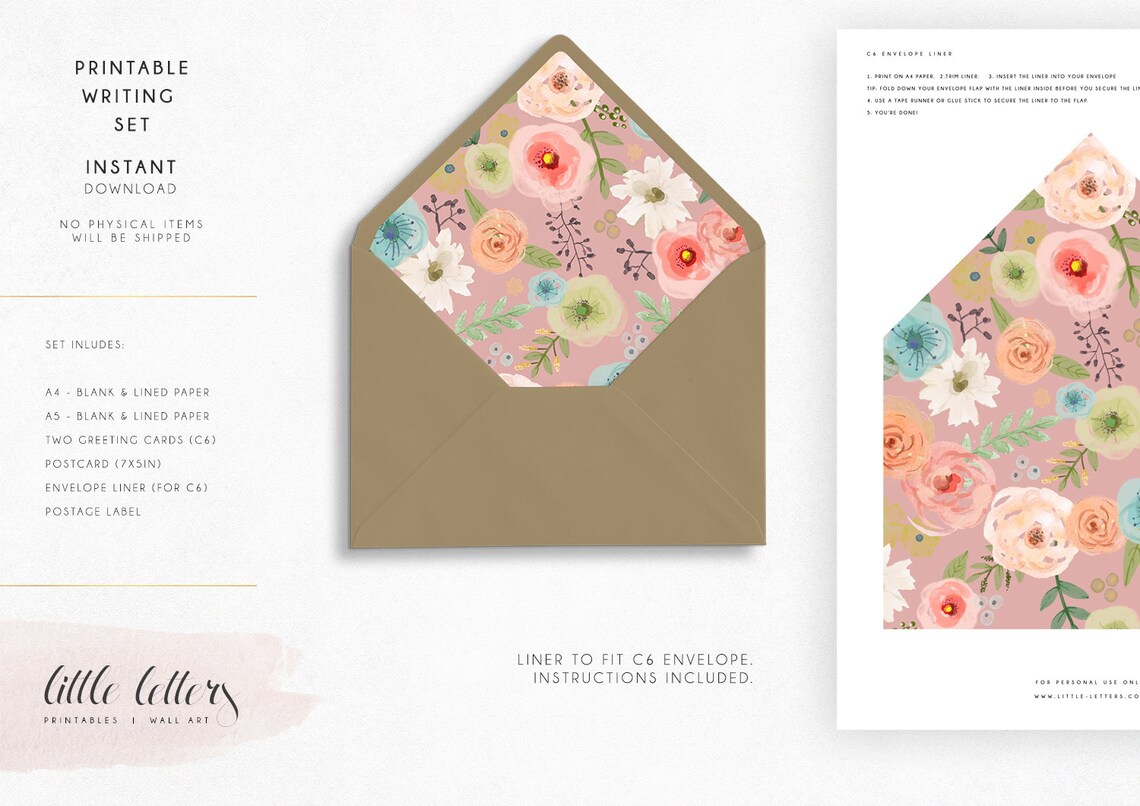 Printable Stationery Set Letter Paper Greeting Note Cards | Etsy