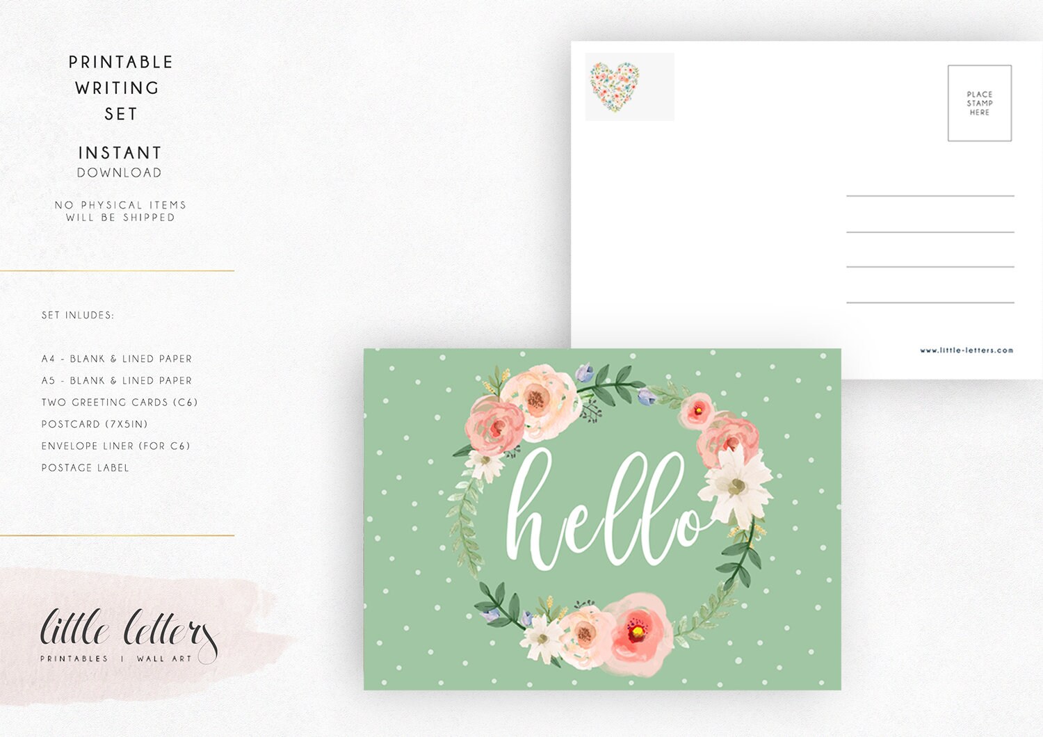 Printable Stationery Set, Letter Paper, Greeting Note Cards, Postcard ...