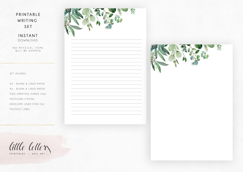 Printable Stationery Set, Letter Paper, Greeting Note Cards, Postcard ...