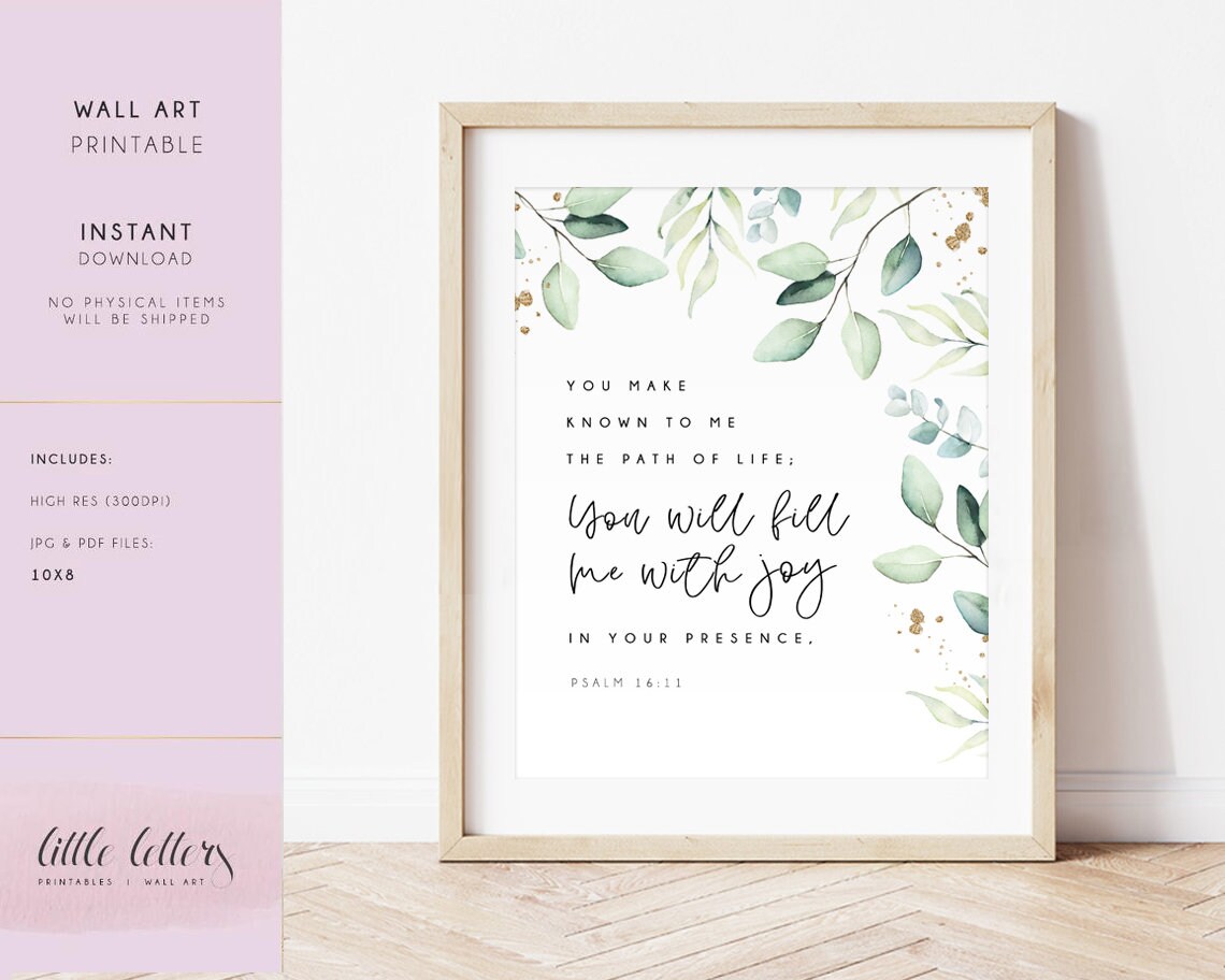 Bible Verse Wall Art, Bible Verse Printable, Psalm 16:11 Scripture, Joy ...