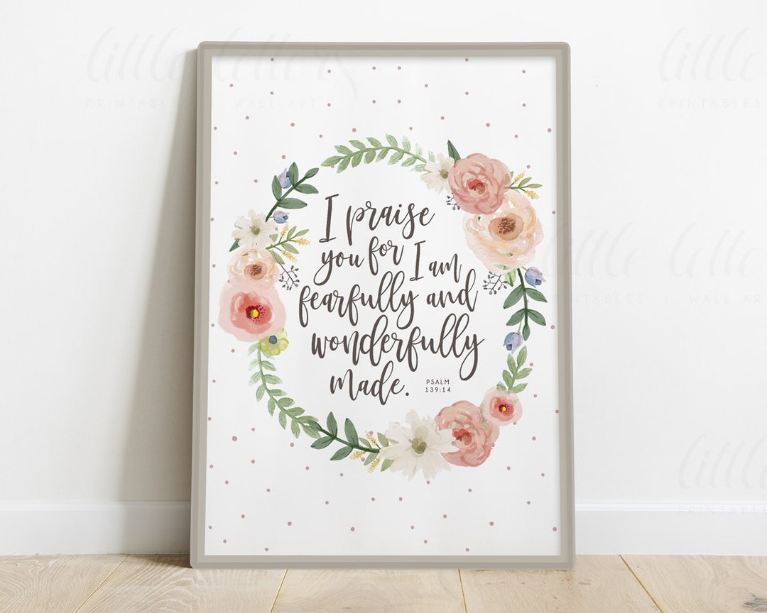 Psalm 139:14 Wall Art, Printable, Girls Scripture Wall Art ...