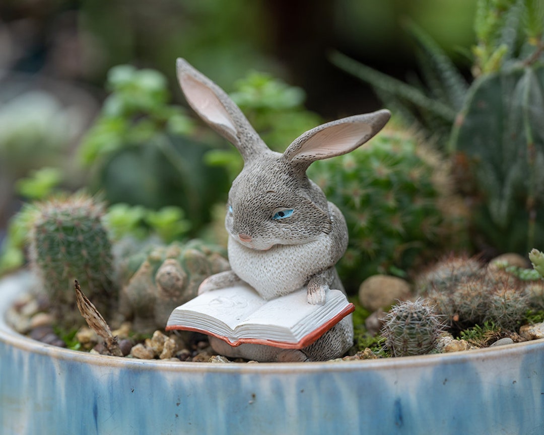 Miniature Rabbit Reading Book, Miniature Gardening, Terrarium Supply ...