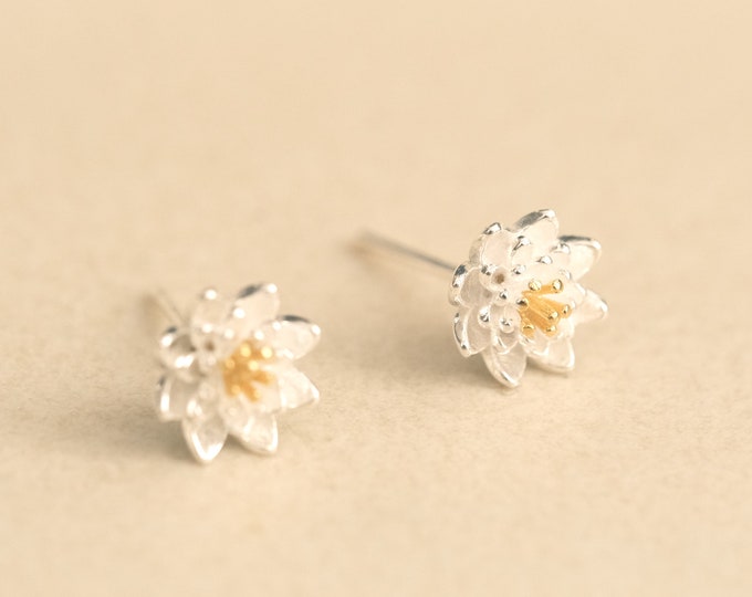 925 Silver Lotus Earring, Silver Lotus Stud Earring, Dainty Stud ...