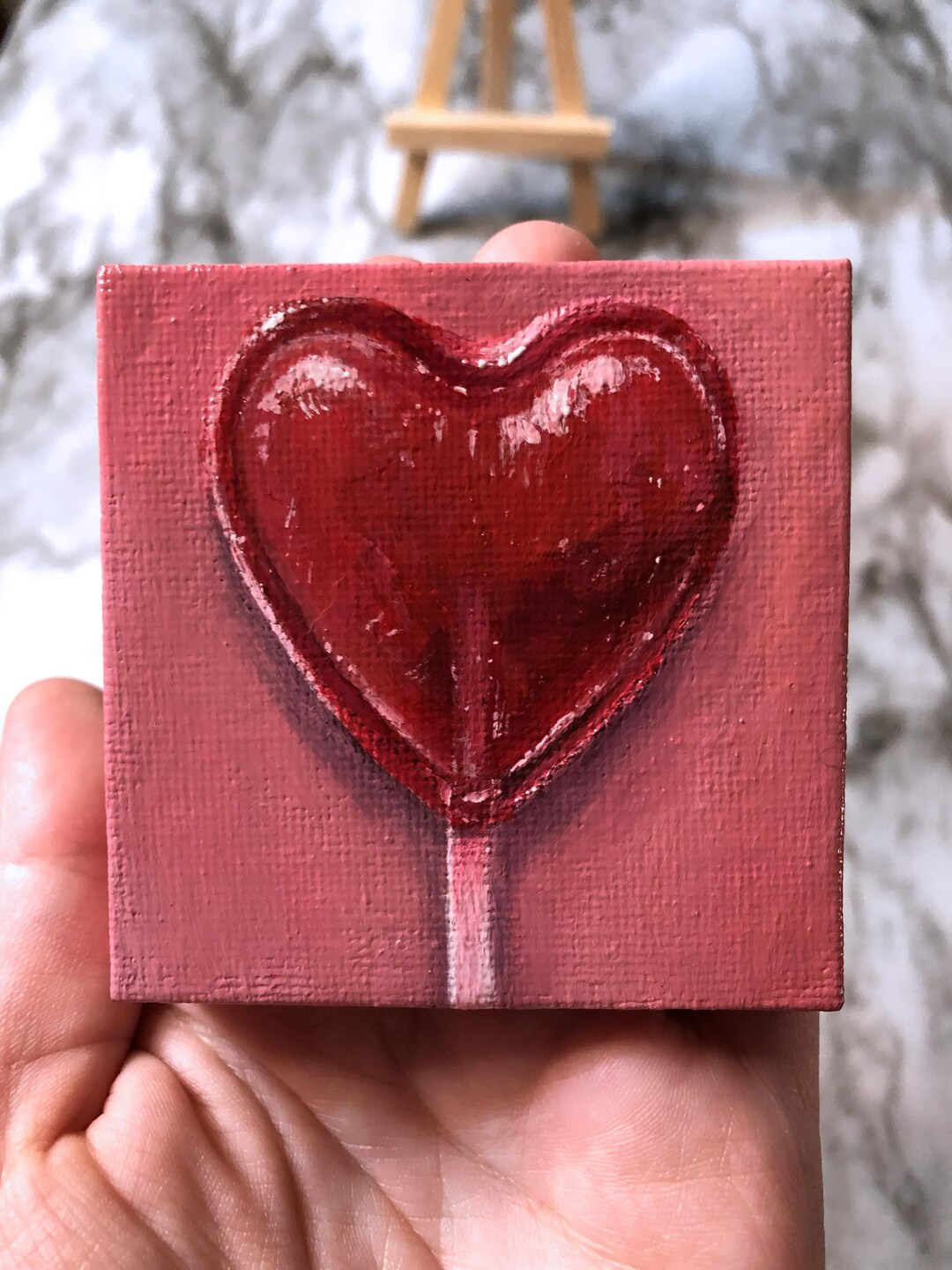 Red Heart Lollipop Painting | 2.5 Inch Square Acrylic on Canvas - Etsy