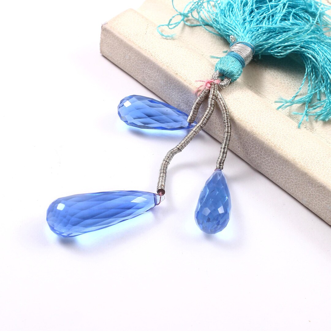 Faceted Tear Drops AAA Rated Lab Created Blue Hydro Quartz Cut Gemstone ...
