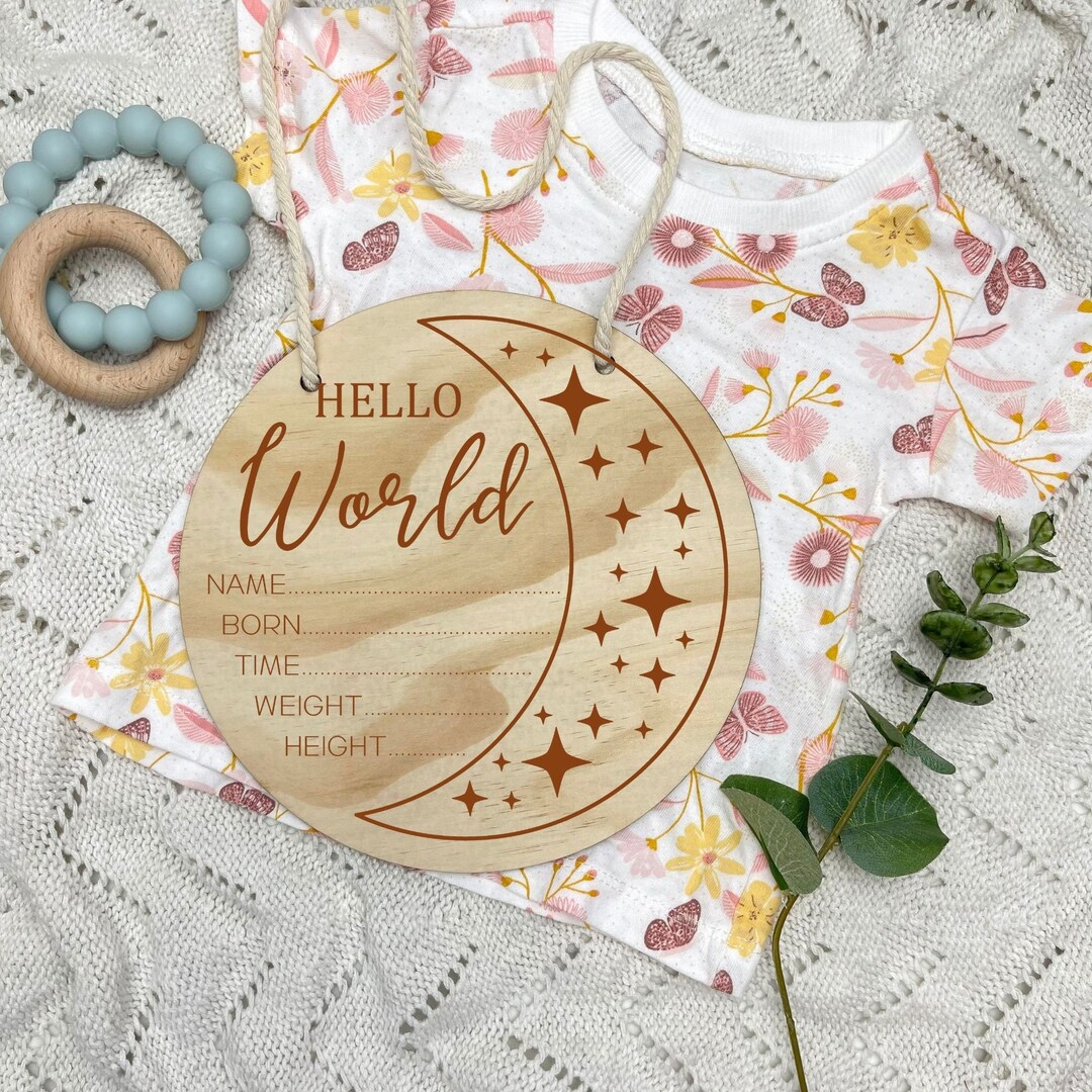 Birth Announcement Sign, Celestial Baby Sign, Personalised Baby Plaque ...