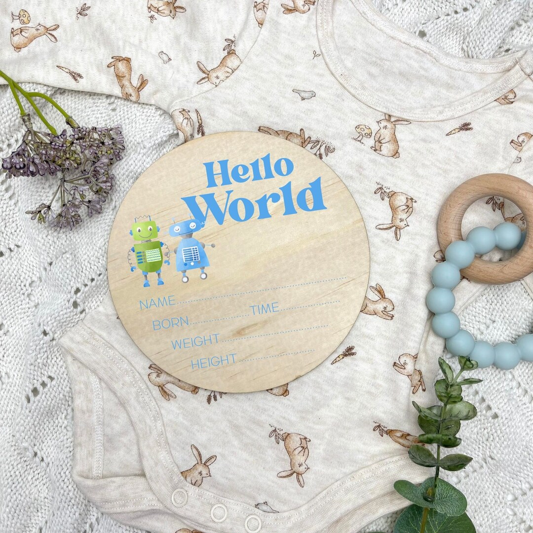 Birth Announcement Sign, Robots Baby Sign, Personalised Baby Plaque ...