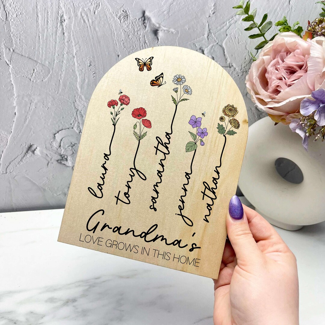 Grandma's Garden Sign, Birth Flower Sign, Grandmas Garden, Grandkid ...