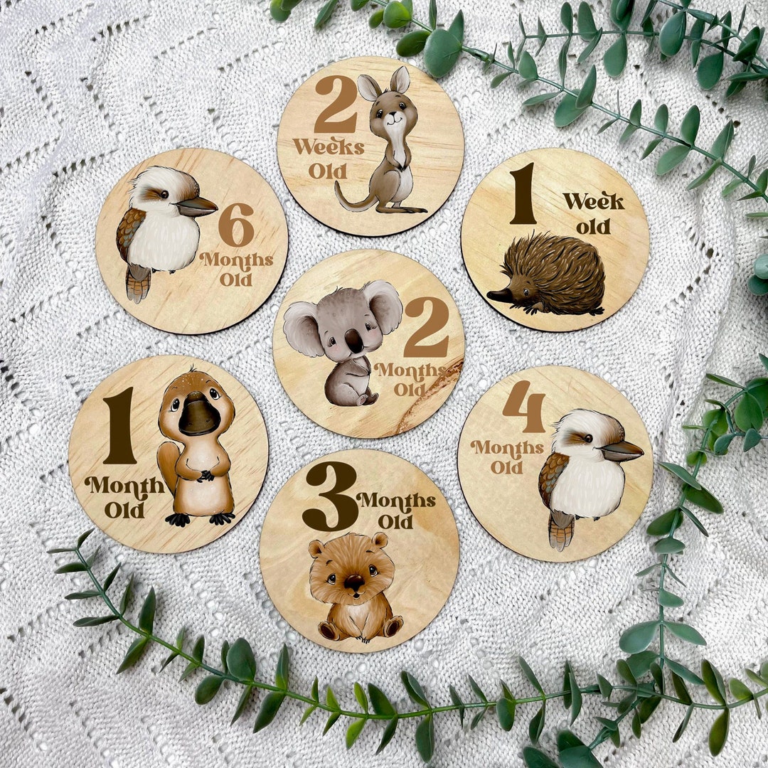 Australian Animals Milestone Discs, Baby Milestone Cards, Baby ...