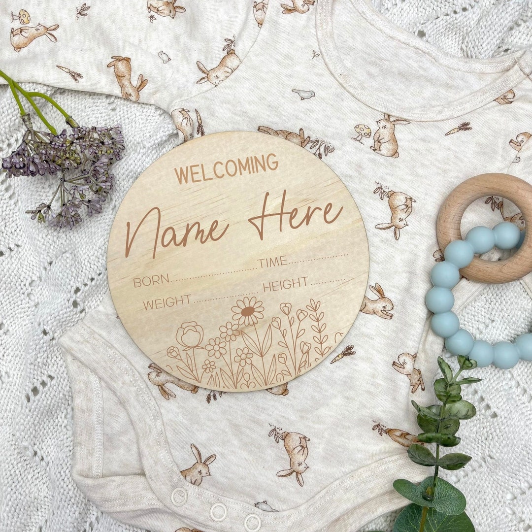 Birth Announcement Sign, Floral Baby Sign, Personalised Baby Plaque ...