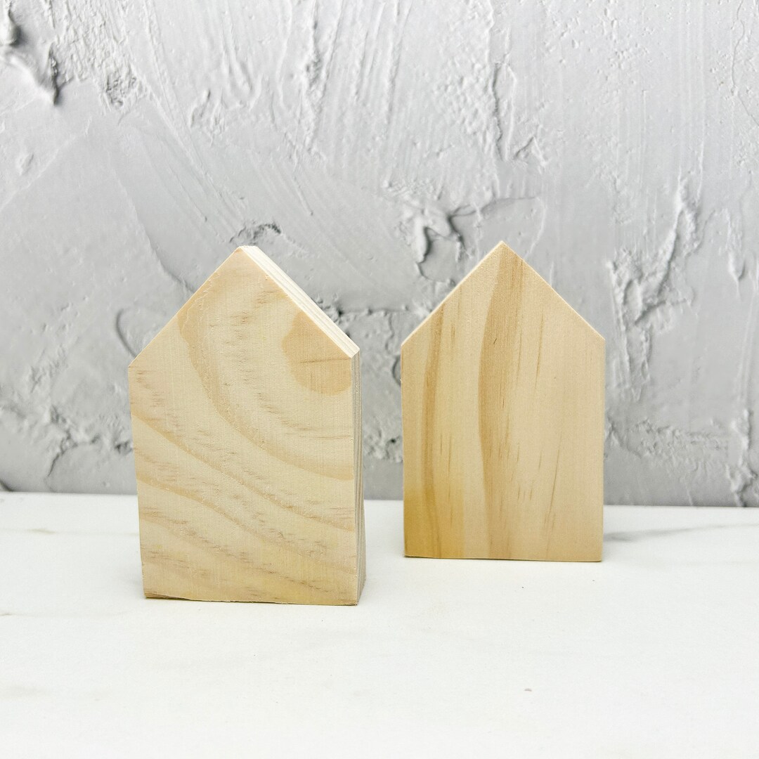 Raw Pine Wood House, DIY CRAFT, Mini Wood House, Wooden Block, Doll ...