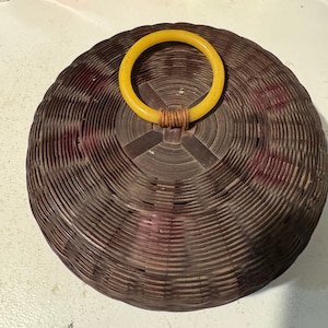 Chinese Dark Brown Wedding Sewing Basket Vintage Wicker Weave Keepsake ...