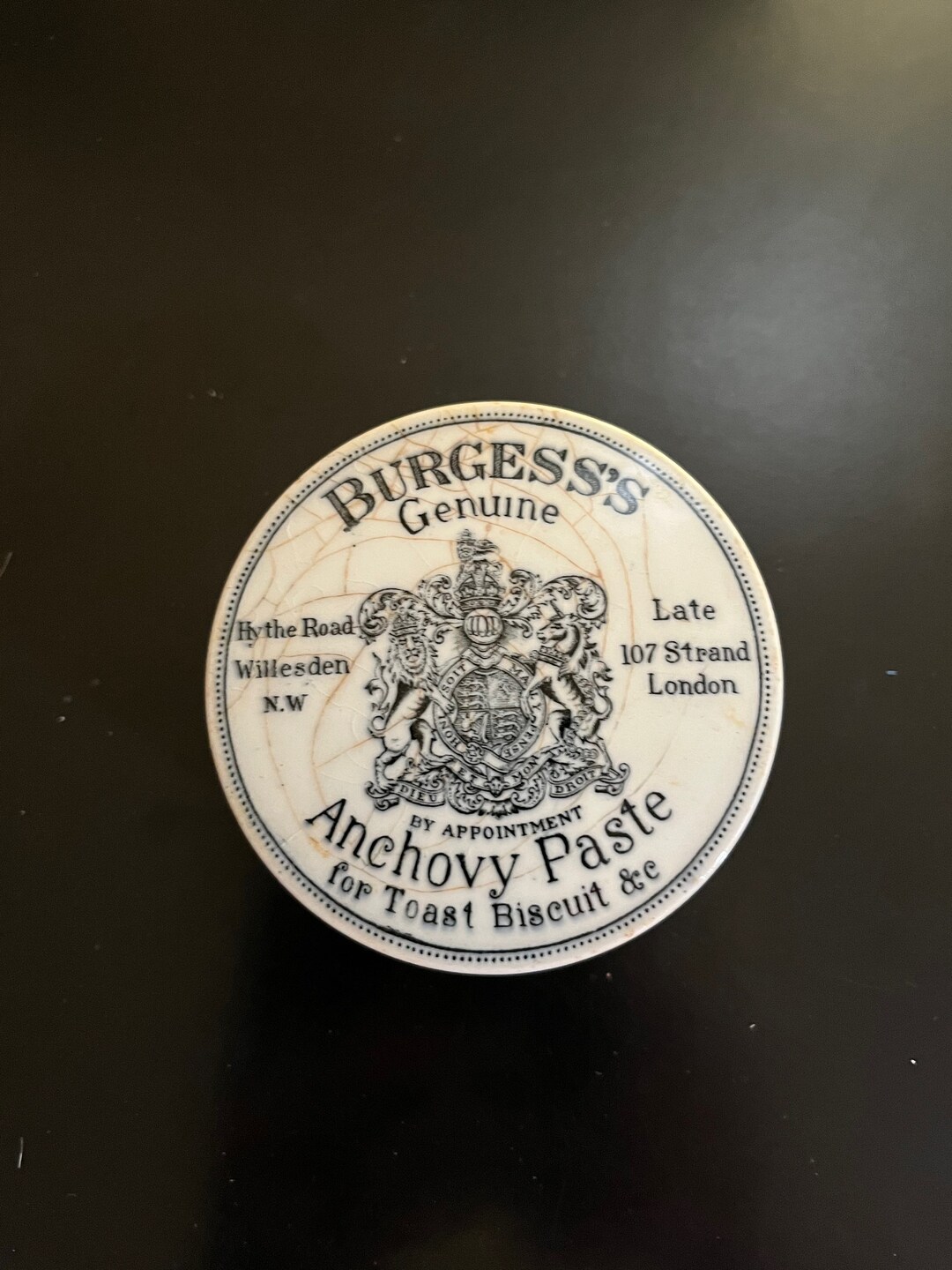 English Burgess's Genuine Anchovy Paste Pot & Lid Ironstone Typography ...