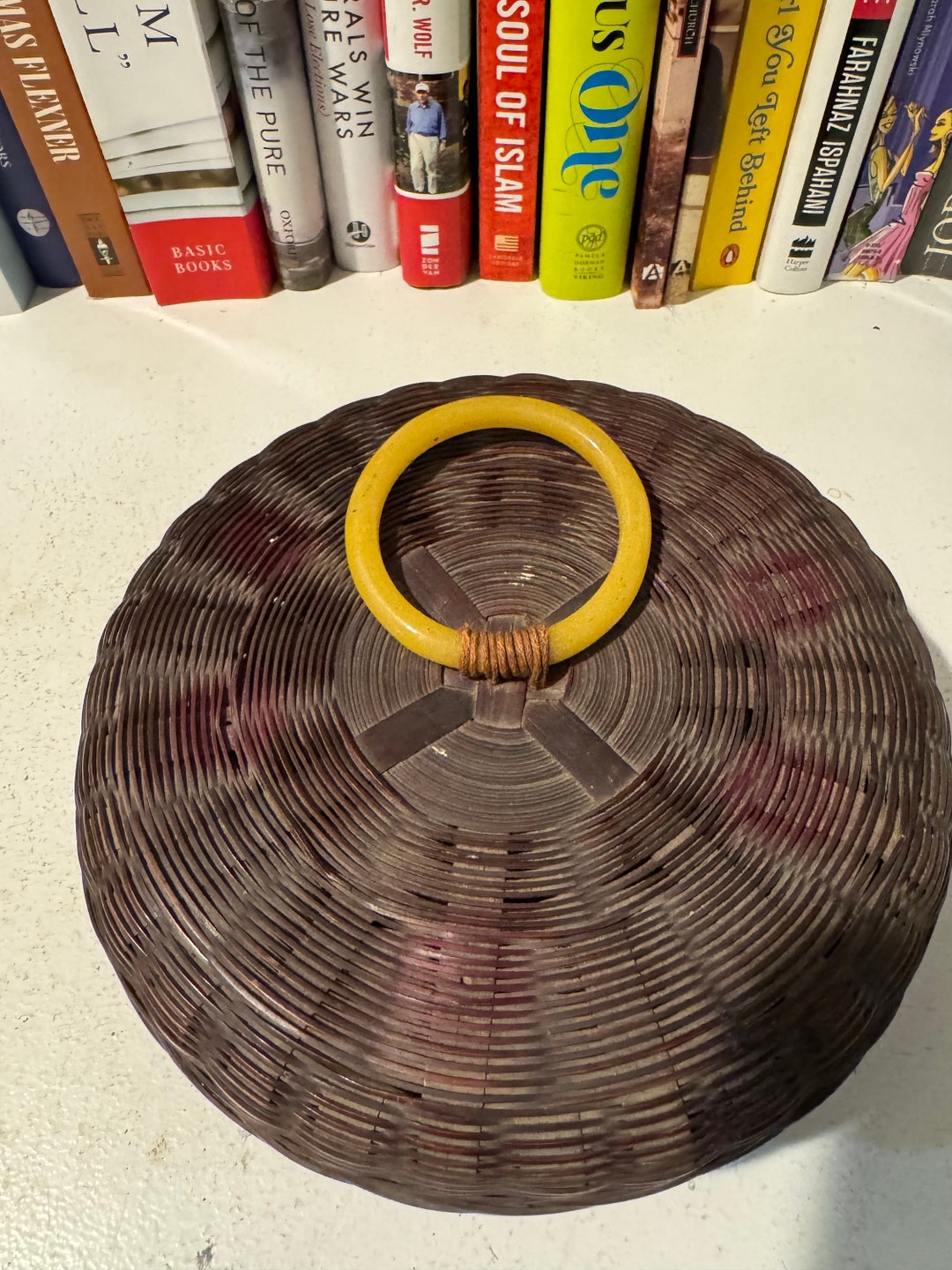 Chinese Dark Brown Wedding Sewing Basket Vintage Wicker Weave Keepsake ...