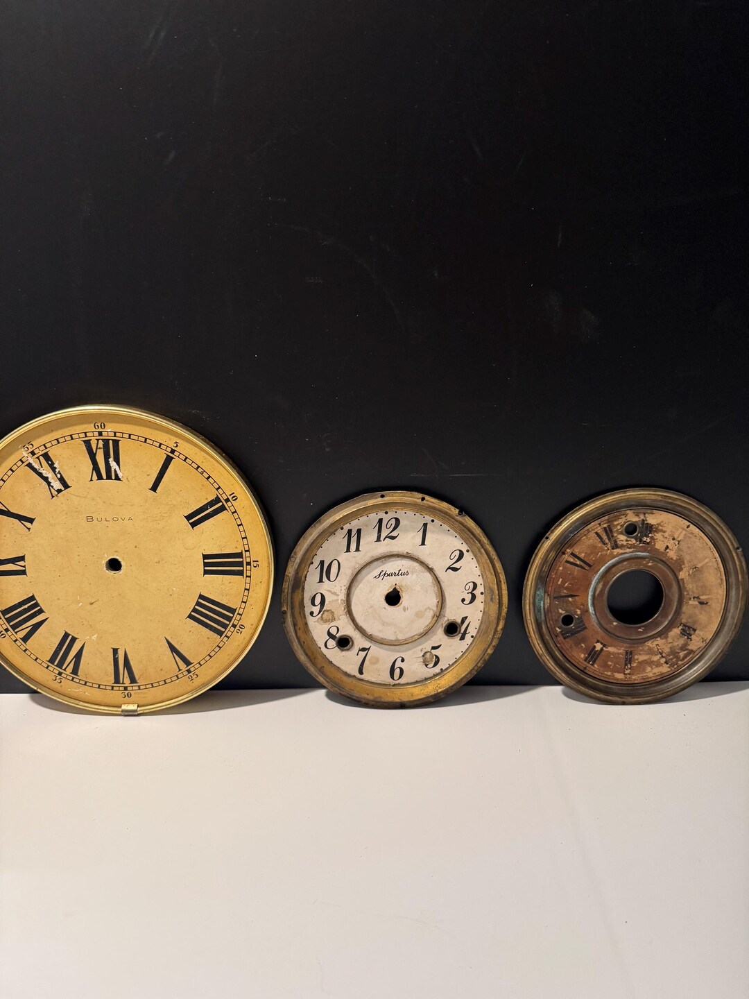 Three Vintage Clock Faces, Spartus Clock Face, Bulova Clock Face ...