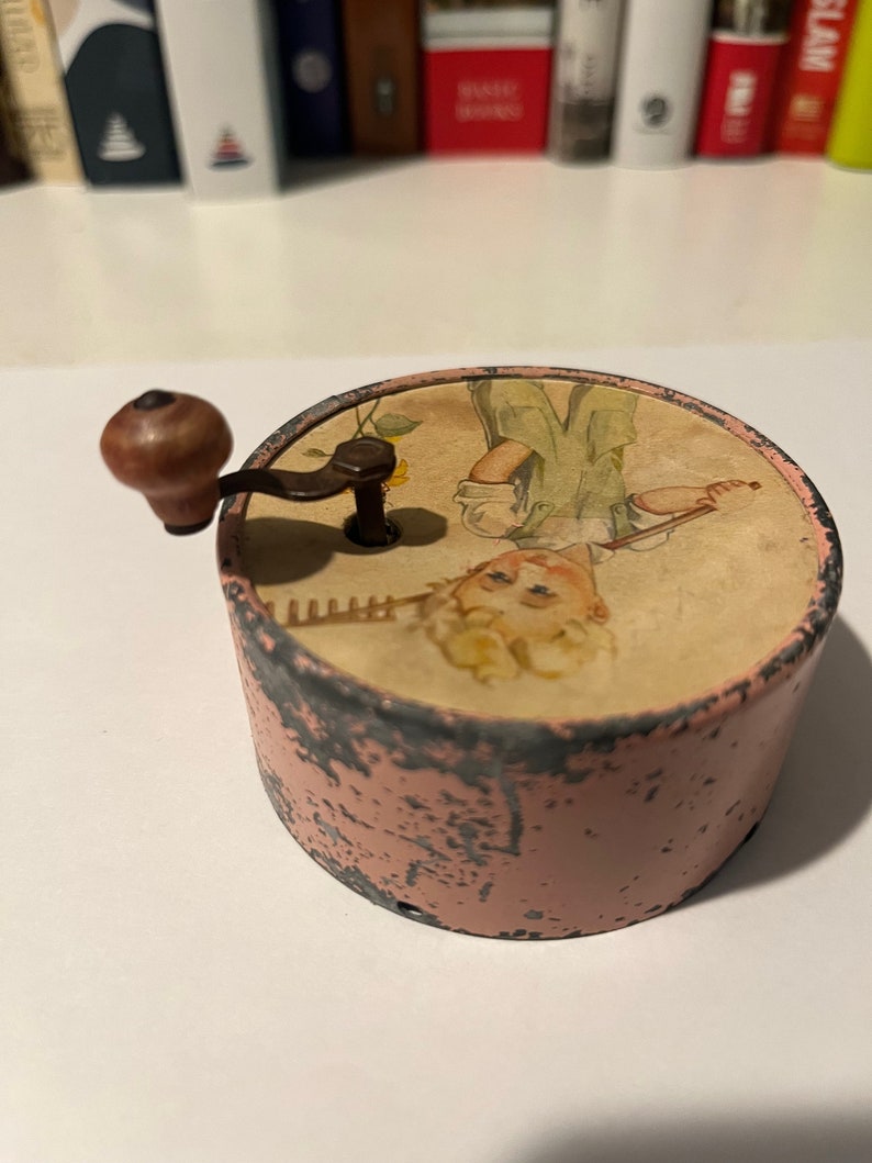 Antique SWISS Tin Toy MUSIC BOX Wind up Girl With Rake - Etsy