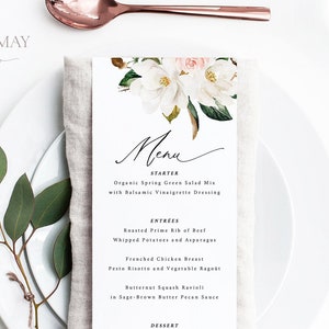 Magnolia Wedding Menu Template, Green Eucalyptus Menu, Bohemian Wedding ...