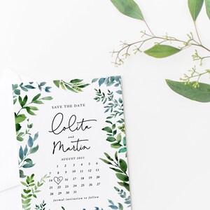 Greenery Calendar Save the Date Template, Editable Magnolia Save the ...