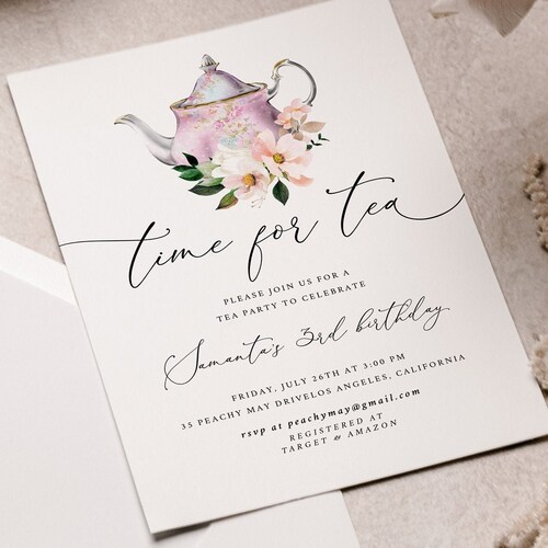 Time for Tea Party Invitation Template DIY Birthday Invite - Etsy