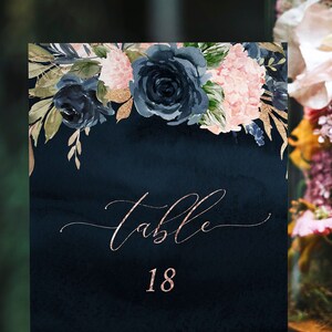 Navy Blue Wedding Table Number Sign Printable Table Numbers - Etsy