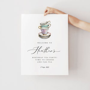 Tea Party Welcome Sign Template, Birthday Party Welcome Sign Template ...