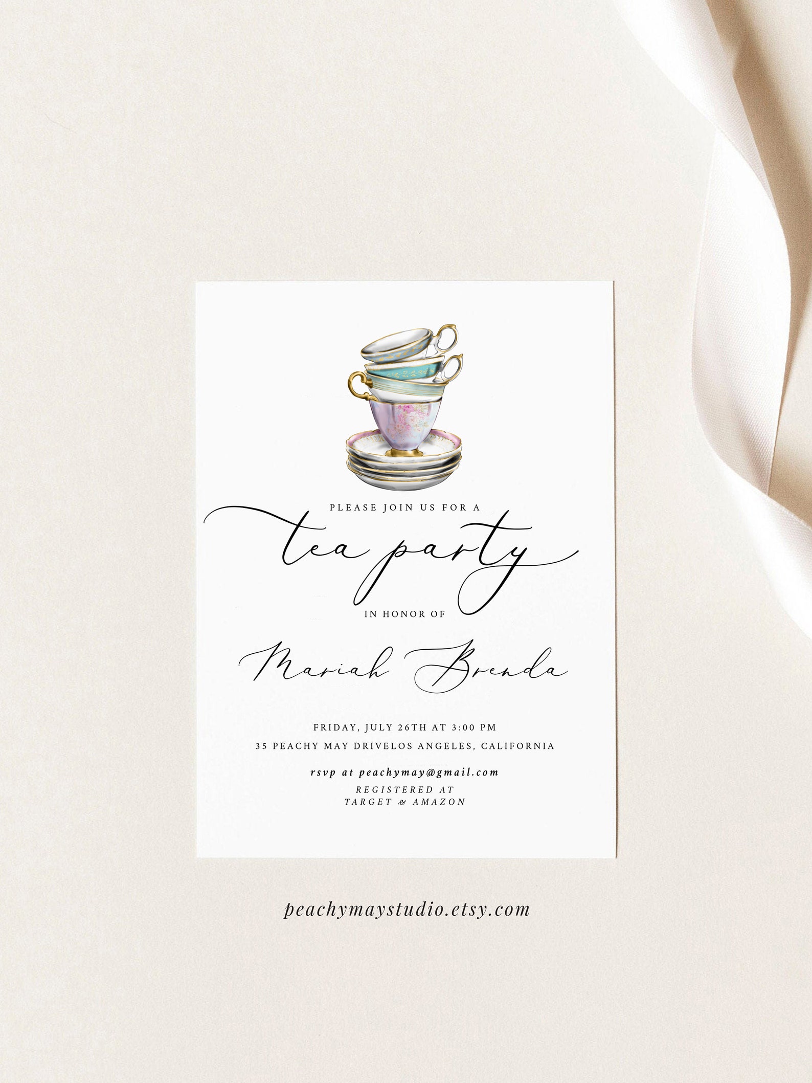 Tea Party Invitation Template DIY Birthday Invite Let's | Etsy