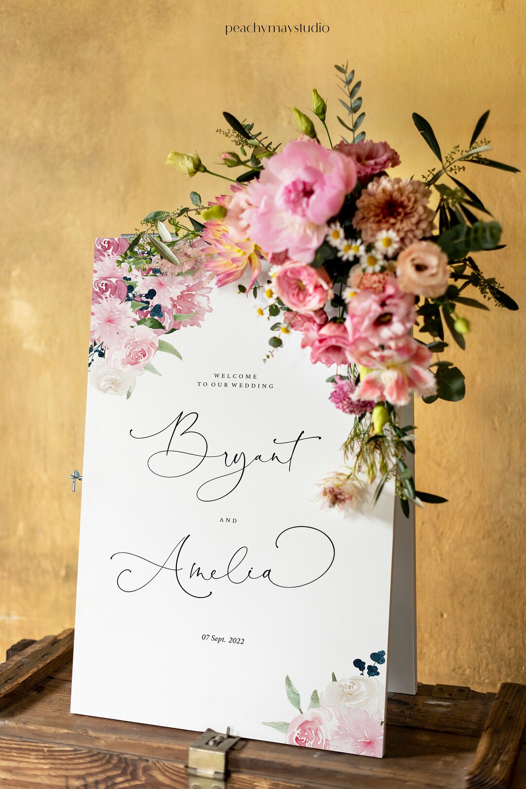 Blush Navy Welcome Sign Template, Greenery Welcome Sign Template ...