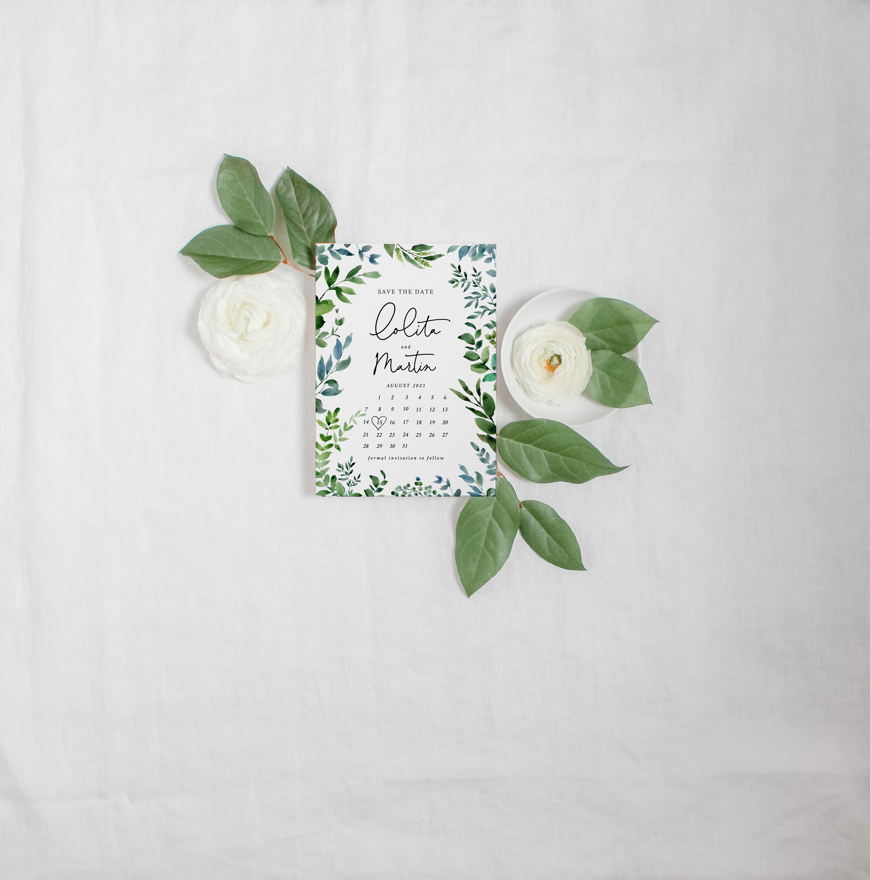 Greenery Calendar Save the Date Template Editable Magnolia | Etsy