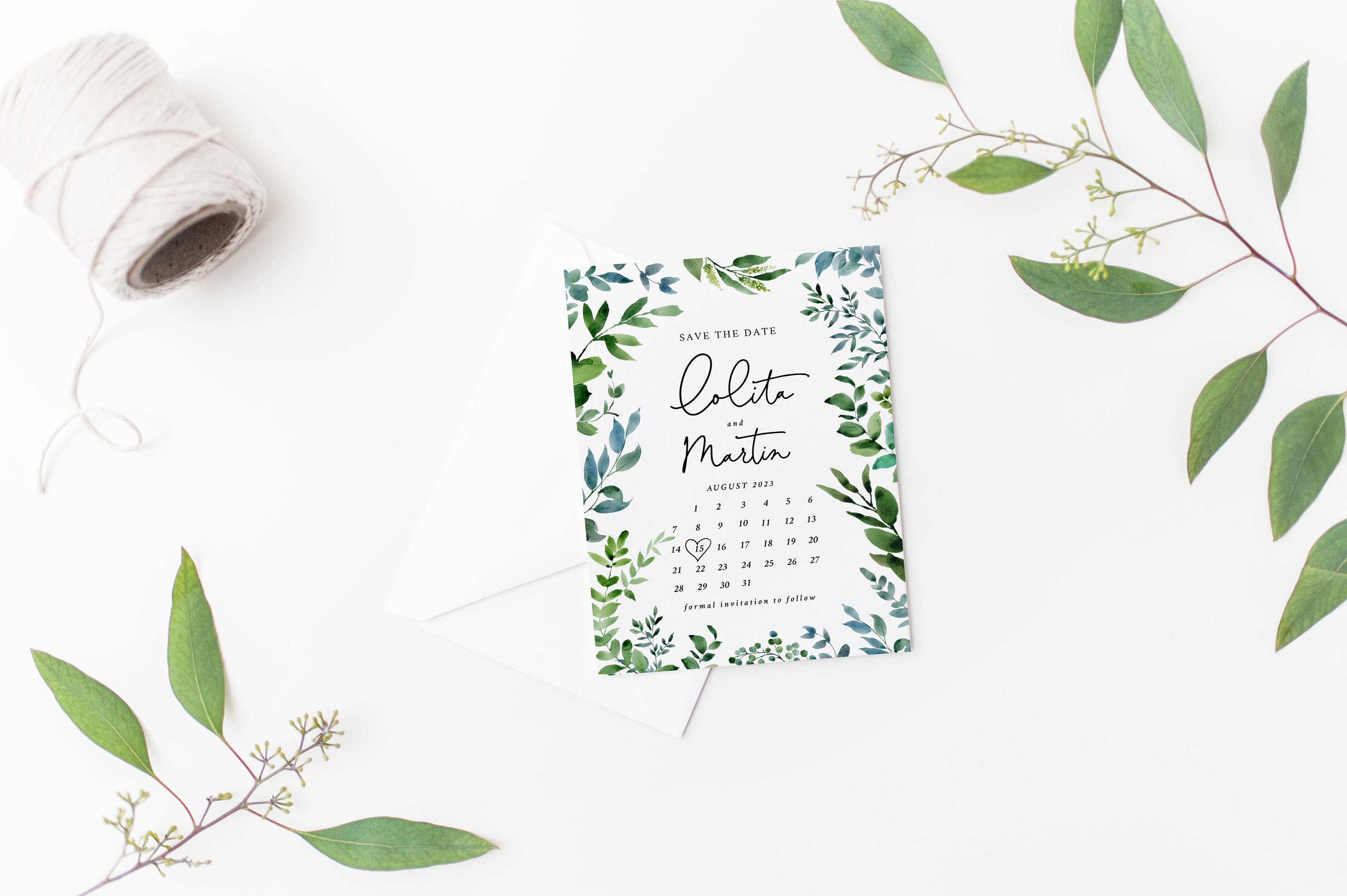 Greenery Calendar Save the Date Template Editable Magnolia | Etsy