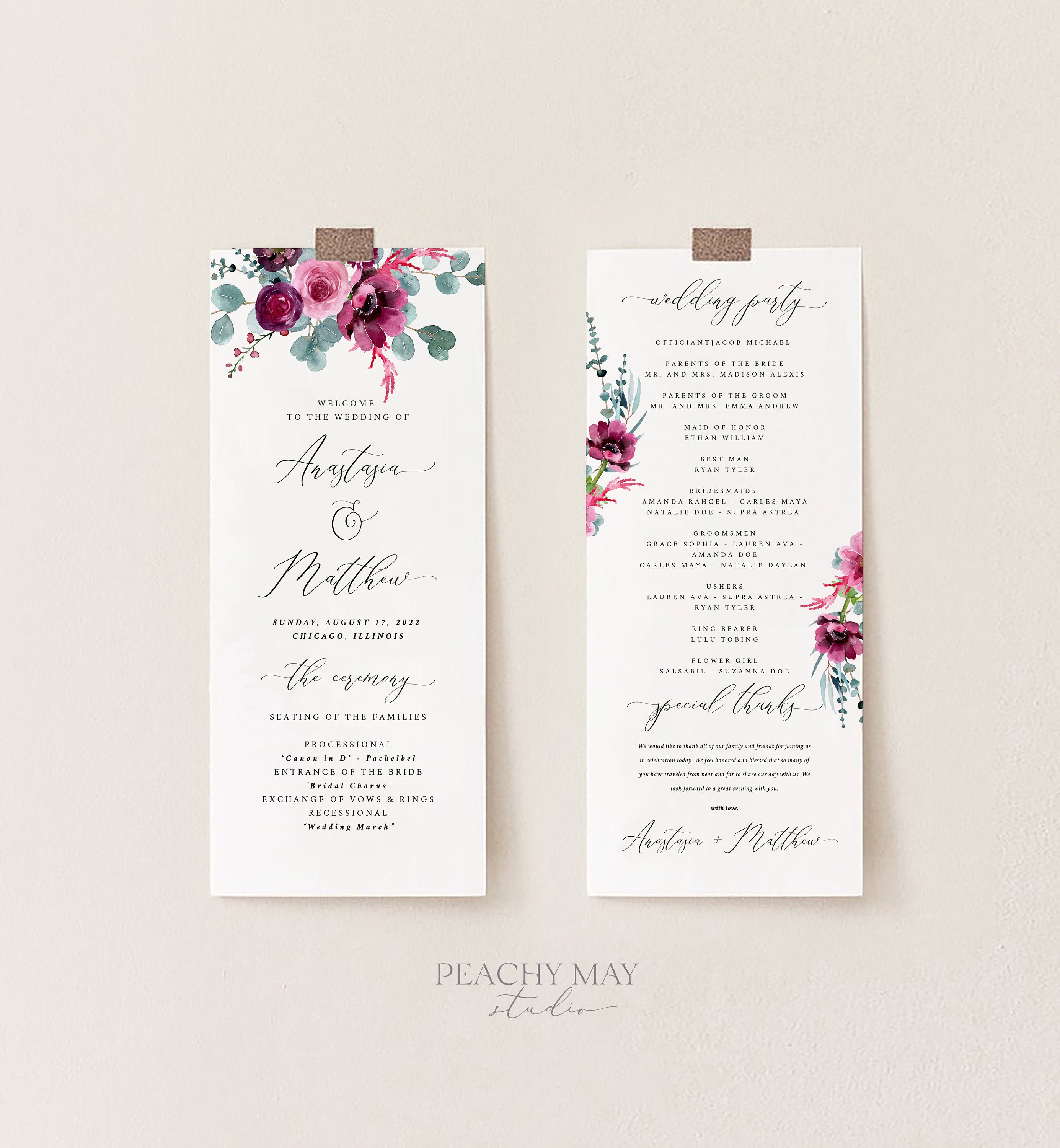 Floral Wedding Program Instant Download Floral Ceremony | Etsy