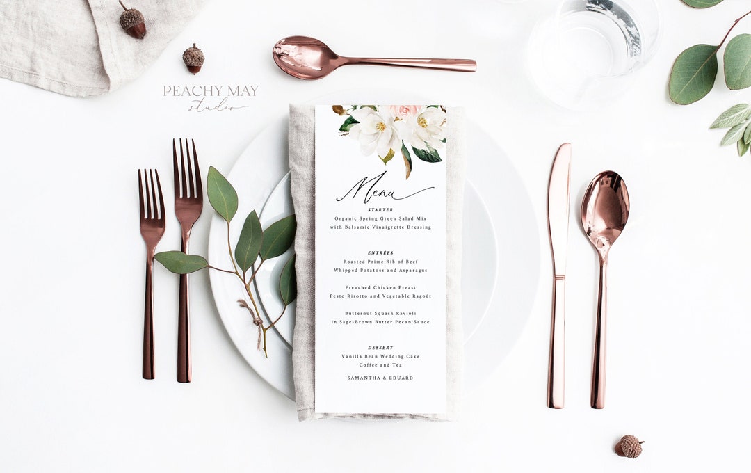 Magnolia Wedding Menu Template, Green Eucalyptus Menu, Bohemian Wedding ...