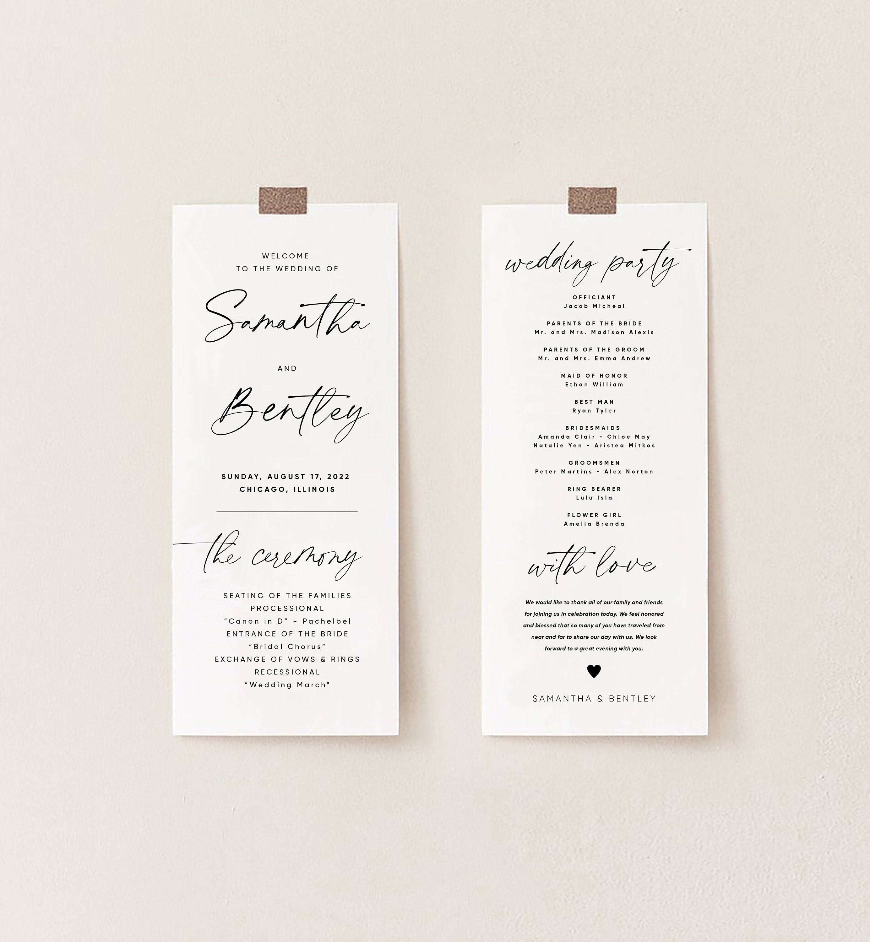 Wedding Minimalist Wedding Program Template Modern Wedding | Etsy