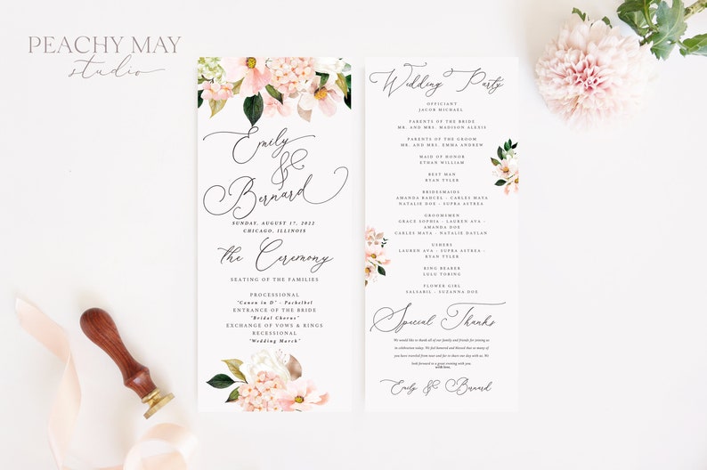 Wedding Program Instant Download Floral Ceremony Program - Etsy