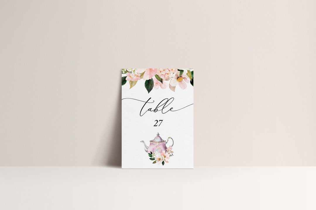 Tea Party Blush Floral Editable Table Number Sign, DIY Printable Table ...