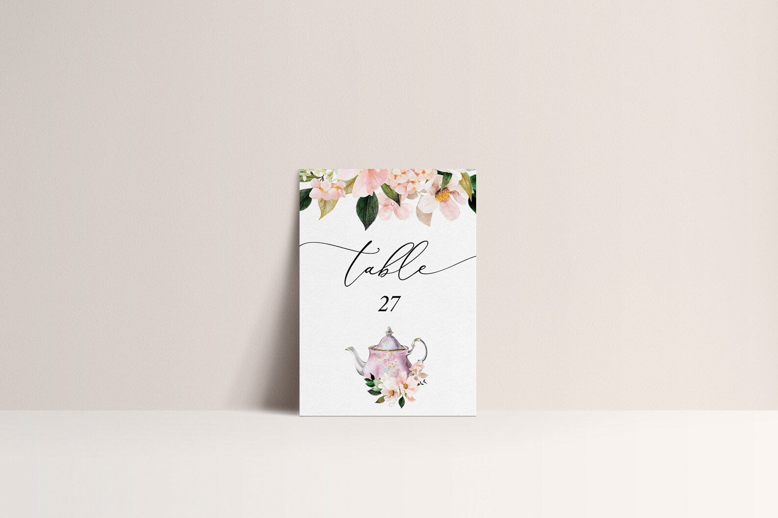 Tea Party Blush Floral Editable Table Number Sign DIY - Etsy
