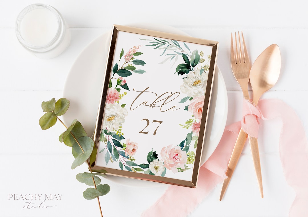 Blush Floral Printable Table Numbers, Table Numbers, Table Numbers ...
