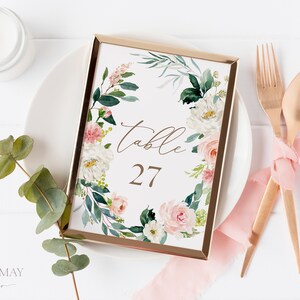 Blush Floral Printable Table Numbers, Table Numbers, Table Numbers ...