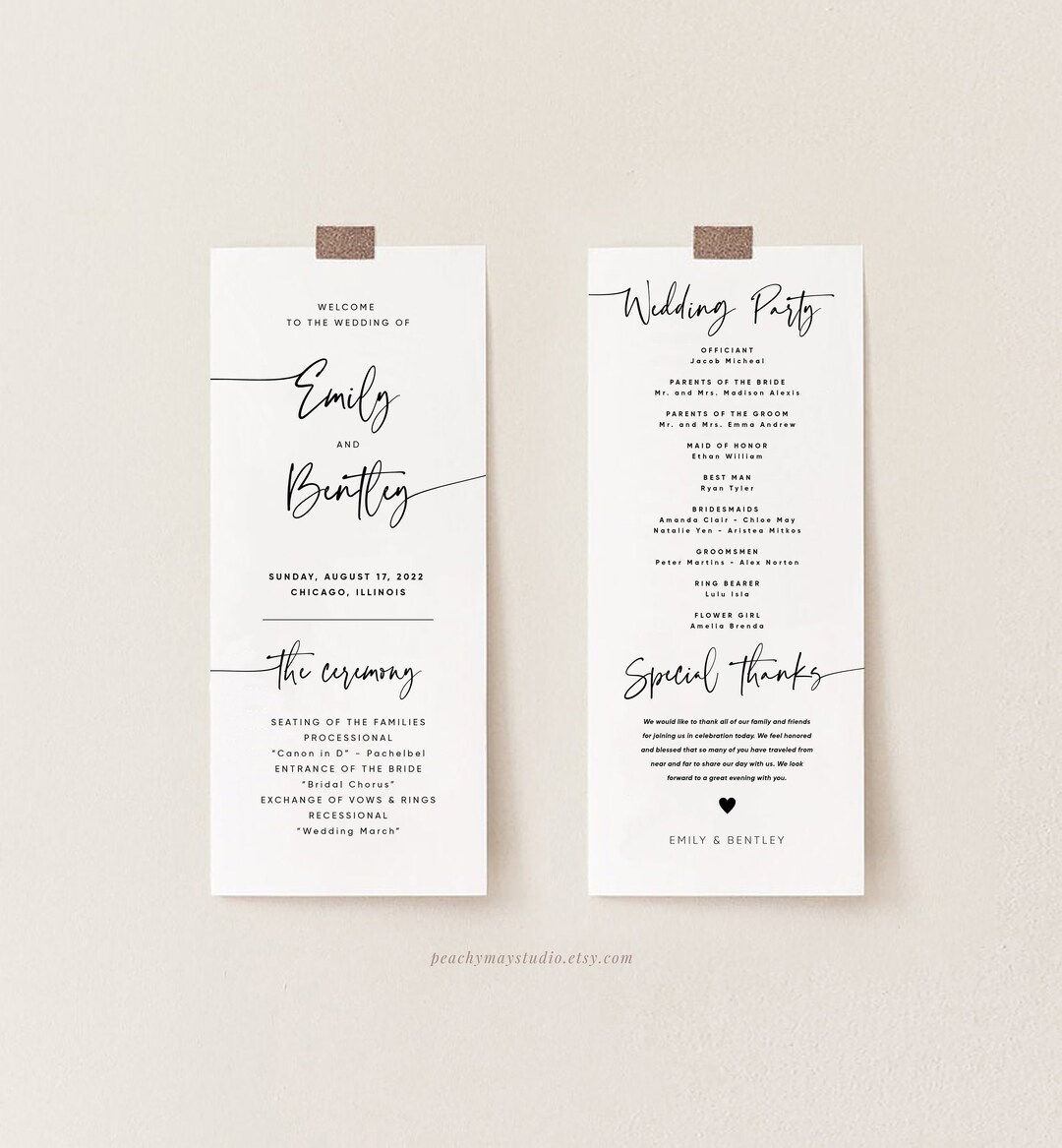 Wedding Minimalist Wedding Program Template, Modern Wedding Program ...