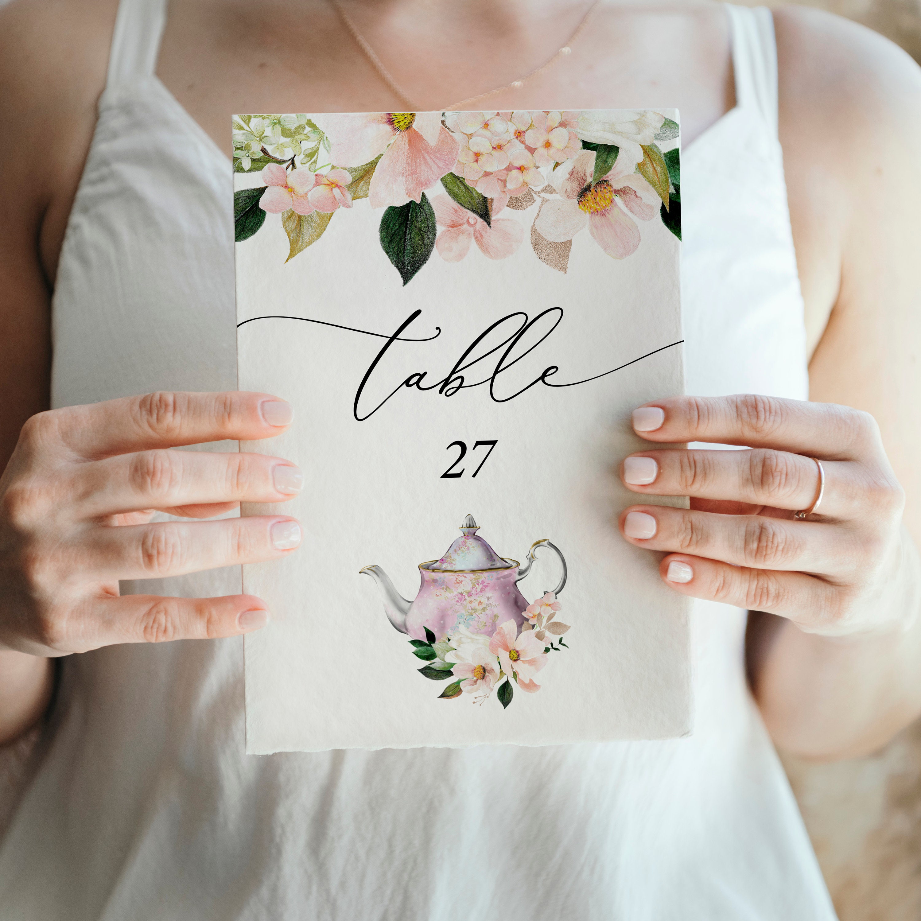 Tea Party Blush Floral Editable Table Number Sign DIY - Etsy