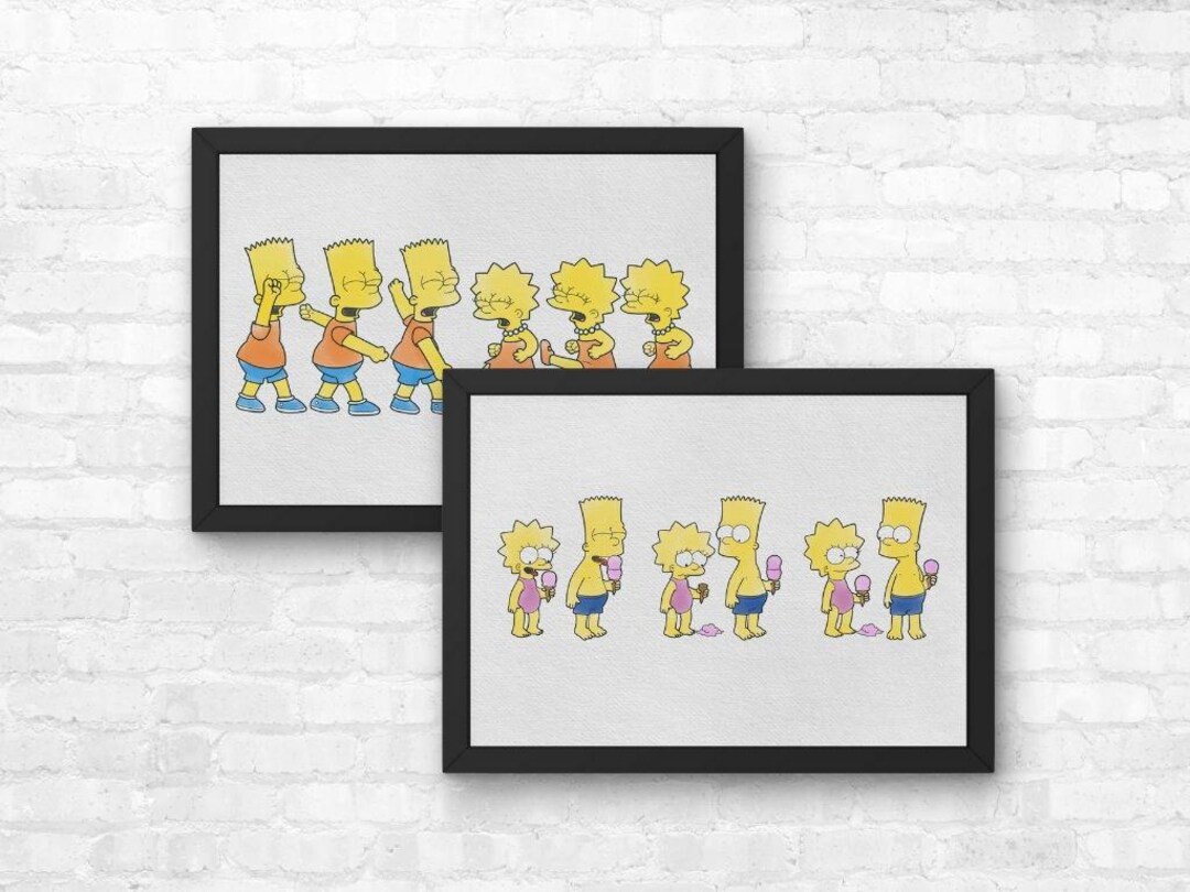 The Simpsons Bart & Lisa on Ice Sibling Print Bundle, Poster Watercolor ...